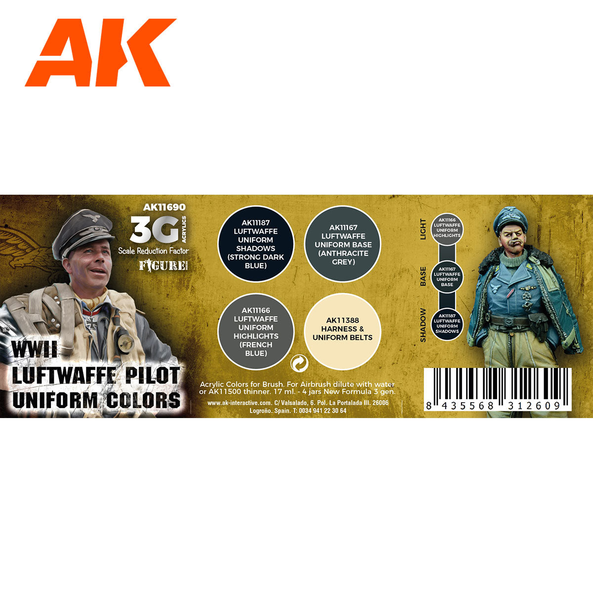 AK Interactive 3rd Gen Aircraft Paint Set - WWII Luftwaffe Uniform Col ...
